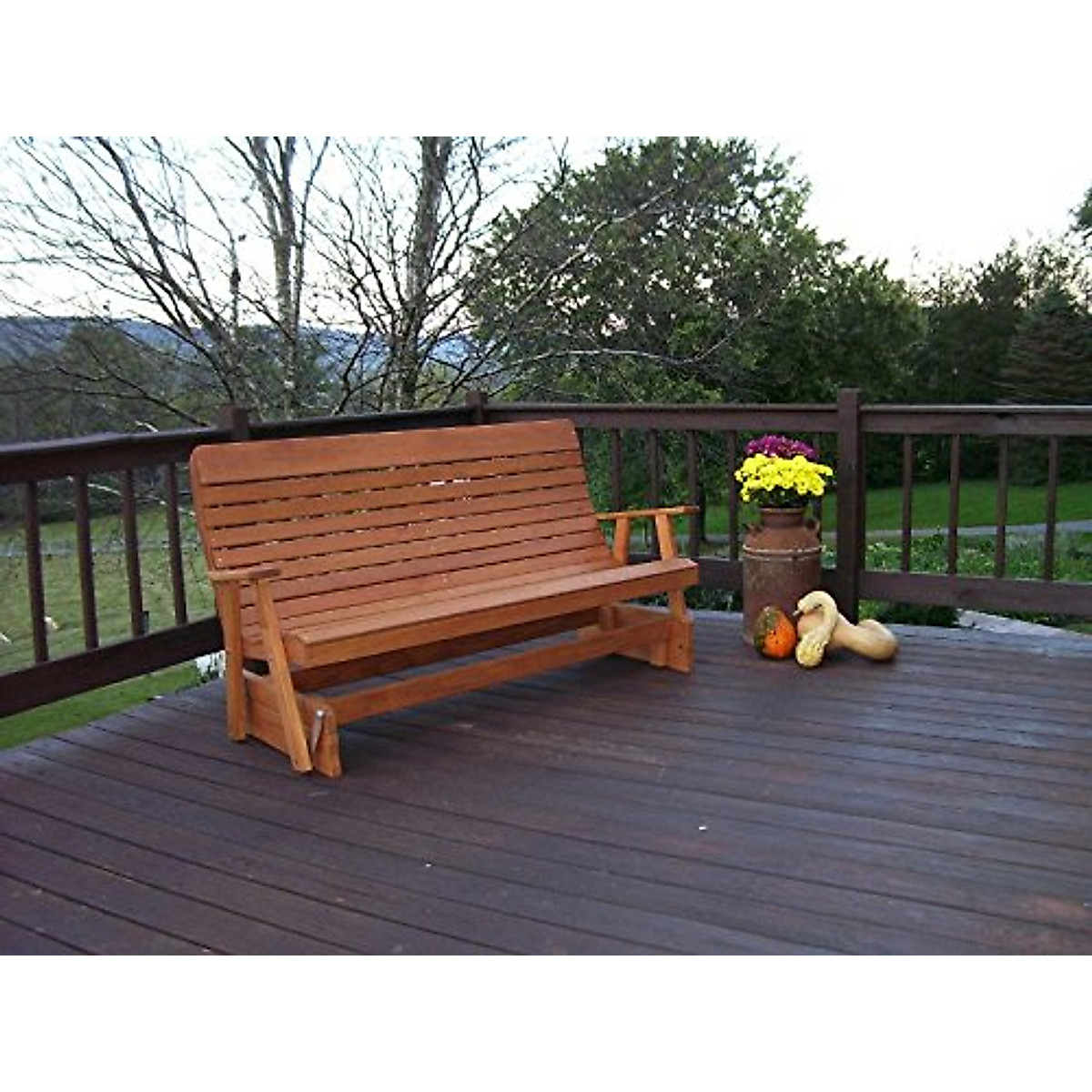 A&L Furniture 5' Amish-Made Pressure-Treated Pine Highback Patio Glider Bench, Cedar Stain