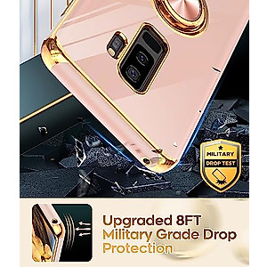 LeYi for Samsung Galaxy S9 Plus Case: 360° Rotatable Ring Holder Magnetic Kickstand [ Not Applicable Samsung S9 ], Plating Rose Gold Edge Protective Case, Pink