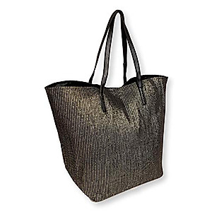 SONA G DESIGNS Black with Metallic Gold Lightweight Tote Bag - Custom Embroidery Personalization Available (Black)