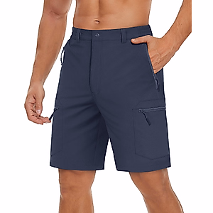 TACVASEN Mens Hiking Cargo Shorts Quick Dry Stretch Golf Shorts 10 Inch Inseam with Zipper Pockets for Outdoor Fishing Navy