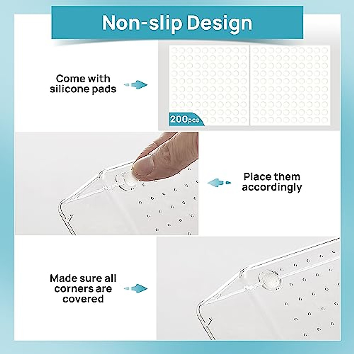 Vtopmart 44 PCS Clear Plastic Drawer Organizers Set, 4-Size Versatile Bathroom and Vanity Drawer Organizer Trays, Non-Slip Storage Containers for Makeup, Jewelries, Bedroom，Kitchen Utensils and Office