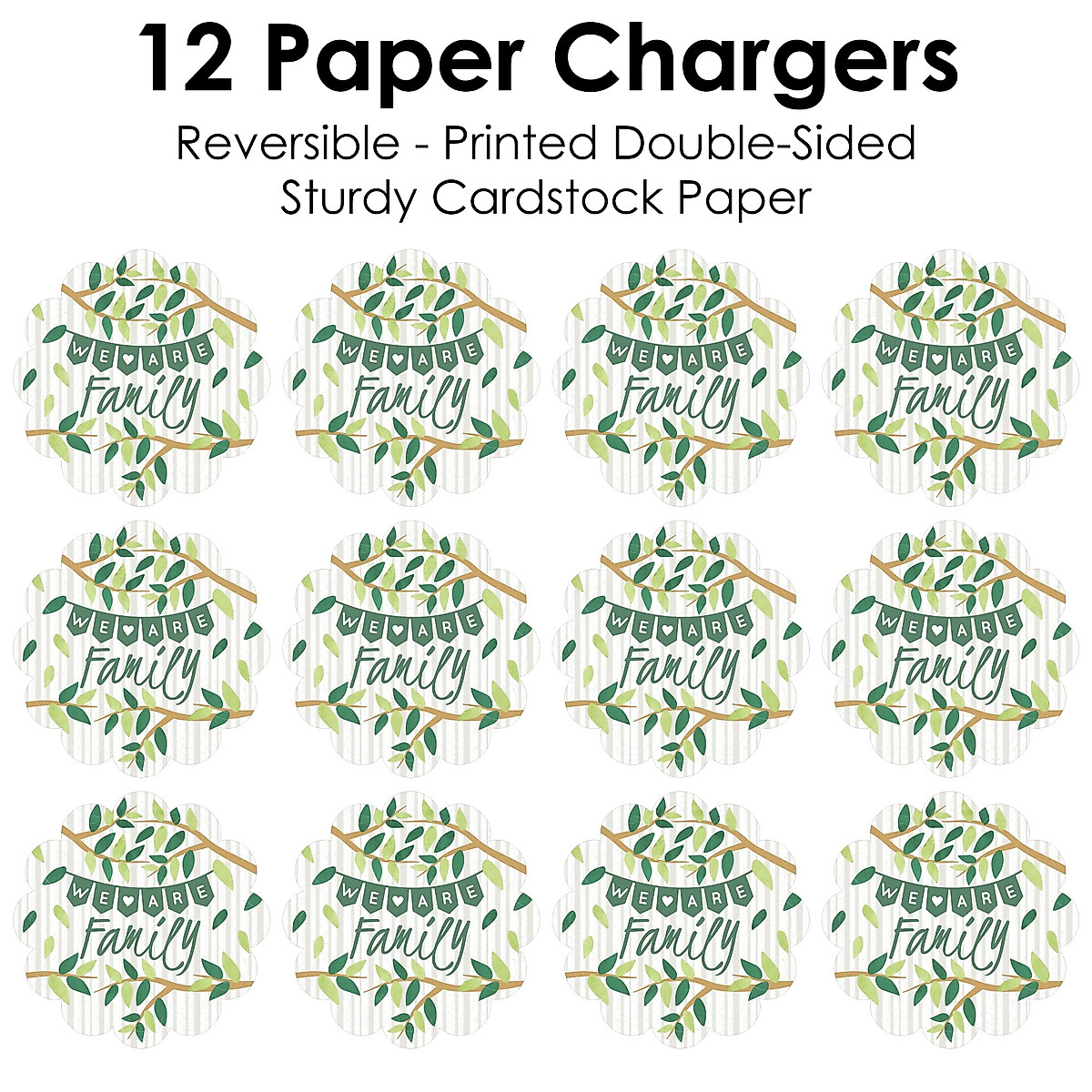 Big Dot of Happiness Family Tree Reunion - Family Gathering Party Round Table Decorations - Paper Chargers - Place Setting For 12