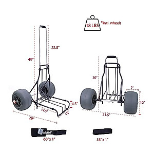 Large Heavy Duty Beach Cart with Big Balloon Wheels for Sand - All Terrains - Steel Easy Roll Buggy Beach Cart Trolley