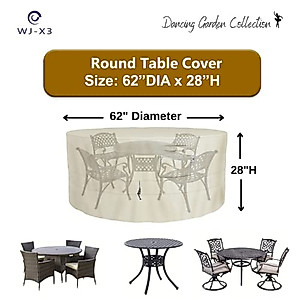 WJ-X3 Round Patio Furniture Cover, 62" D x 28" H, Waterproof, UV Resistant, Anti-Fading Outdoor Cover for Round Dining Table and Chairs Set, Beige