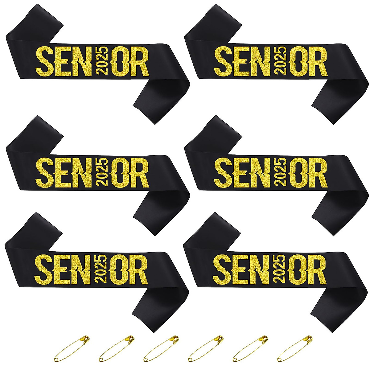6Pcs Black Senior 2025 Sash with Gold Printing Letters, 2025 Graduation Celebrations Sashes, Class of 2025 Sash for Graduation Party, Senior Cheer Sashes, Cheerleader Sash, Class Competition Sashes