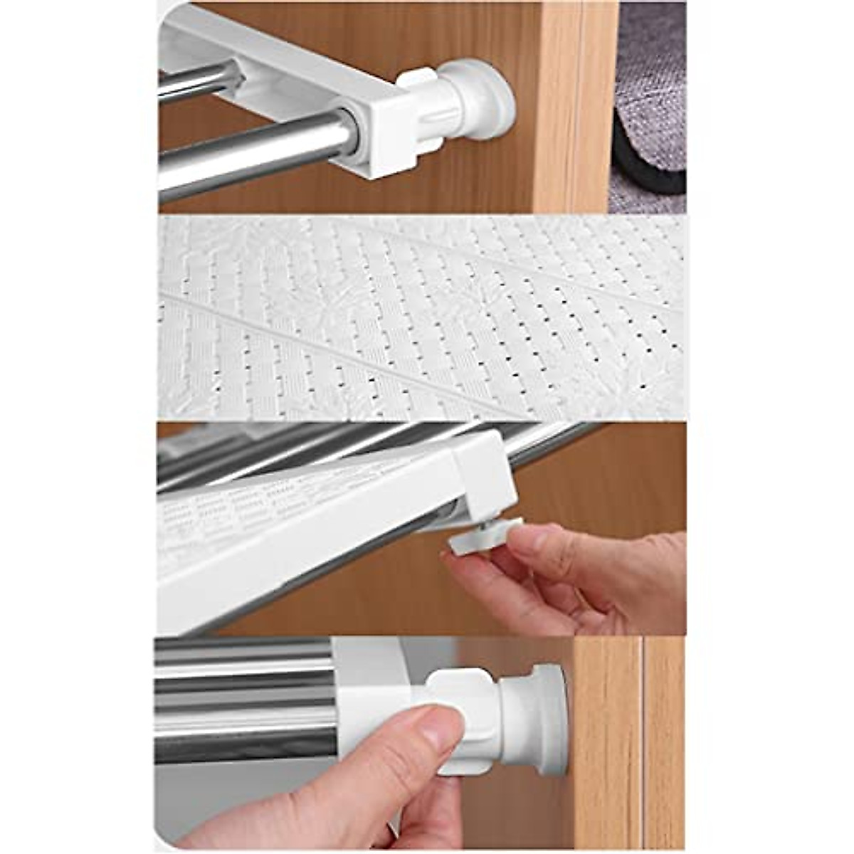 LIYIVNAA Expandable Closet Shelf Clothes Storage Rack Tension Rod Heavy Duty Cabinets Organizer DIY Wardrobe Hanger Divider Separator Holder - White