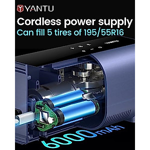 YANTU Cordless Tire Inflator Portable Air Compressor,12V Tire Pump Battery Powered, Dual Cylinder 2X Inflation, Air Pump for Inflatables with 8.3Inch Digital Large Screen for Off-Road/SUV/Pickup
