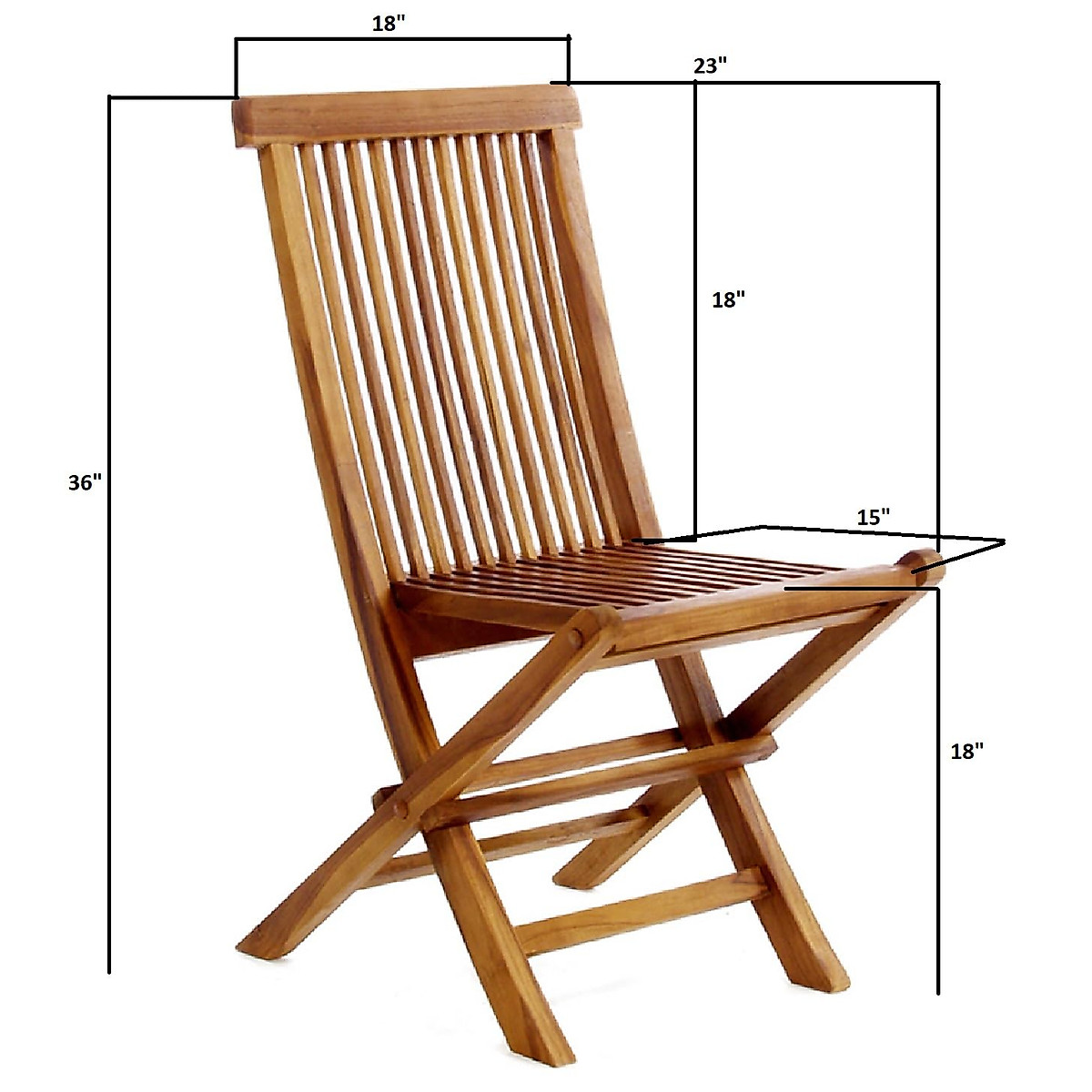 All Things Cedar TF22-2 Teak Folding Chair Set | Outdoor Patio Wooden Foldable Chairs | Fully Assembled, Java Finish, Solid Brass Fittings | Portable Outdoor Chairs 18x23x36
