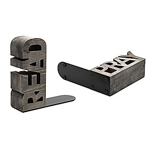 OwlGift Rustic Gray Wood Read & Pray Block Word Bookends, Unique Appearance Design, Home Office Decorative Book Stand, 1 Pair