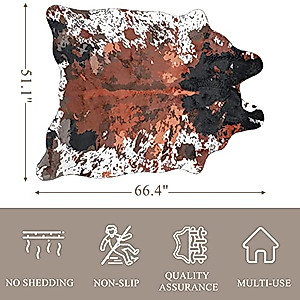 Hvqic Cow Print Rug - 66.4" L x 51.1" W Faux Cowhide Rug Large Cow Rug Western Decor for Living Room Bedroom Non-Slip Cow Print Room Decor