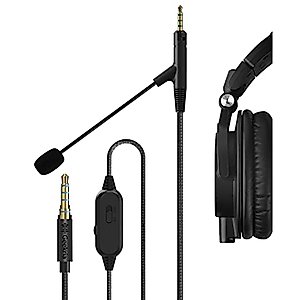Geekria Boom Mic Headphones Cable Compatible with ATH M70X M60X M50X Headsets, 2.5mm Jack Nylon Braided Replacement Cord with Boom Microphone and Volume/Mute Control for Gaming & Meeting (5.6 ft)