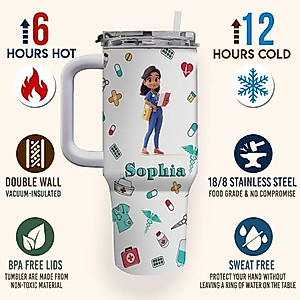 Personalized Nurse Tumbler 40oz -nurse medical anthropologist-Custom Name Insulated Travel Mug with Handle & Straw, Gift for Nurses, Medical Workers, Appreciation, Mother's Day 9w5DPN