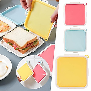 Sandwich Containers, Silicone Sandwich Storage With Snap-Off Sandwich Box Reusable Sandwich Holder For Snacks Storage (Pink)