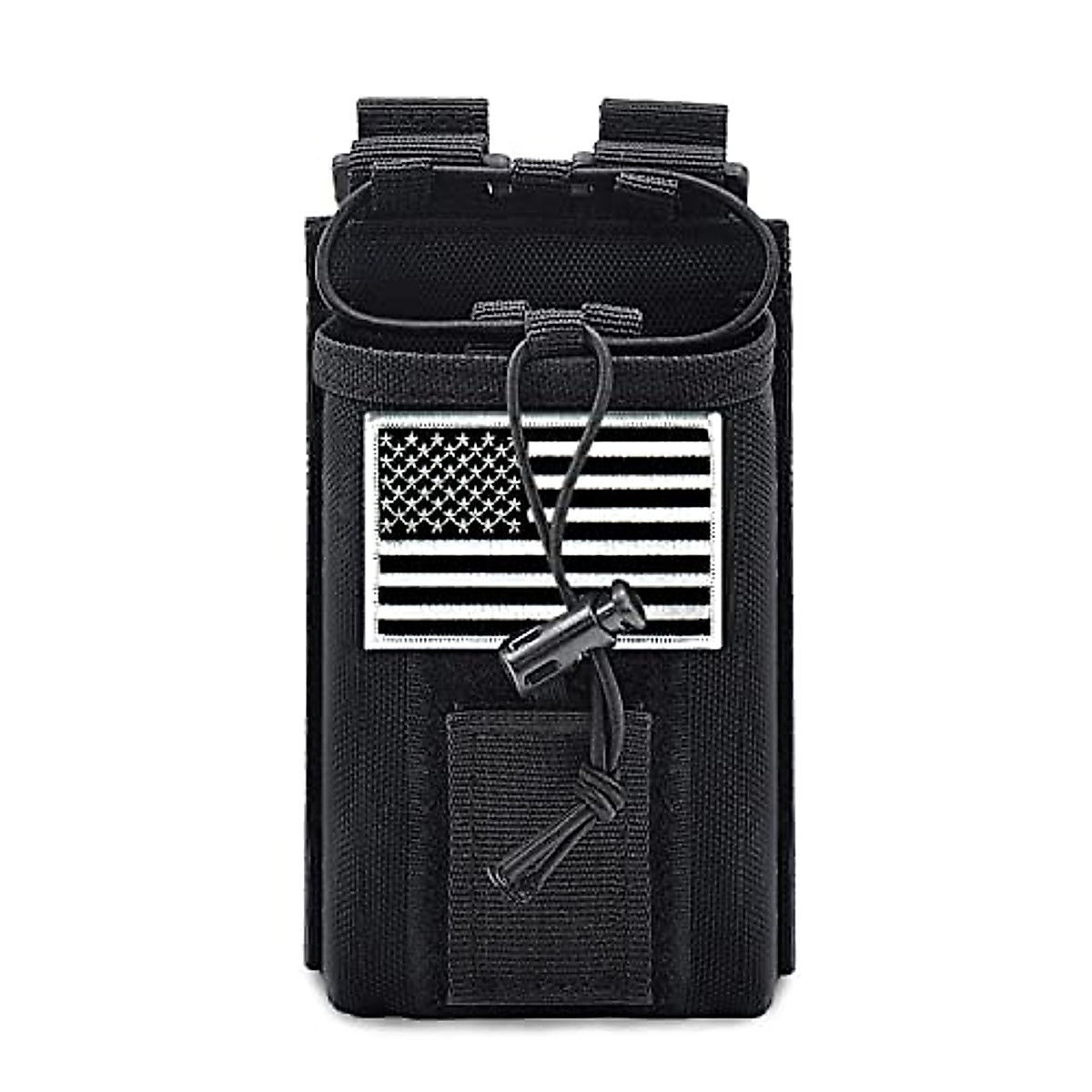 Molle Radio Pouch Radio Holster Tactical Radio Holder Duty Belt Accessories Military Heavy Duty Radio Bag for Two Ways Walkie Talkies Adjustable Storage with 1 Pack Patch (Black-White Flag)