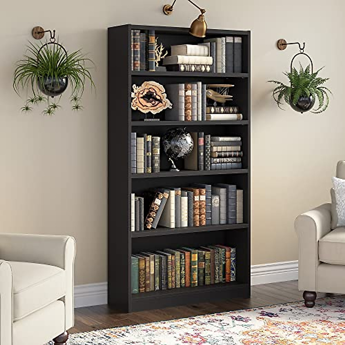 Bush Furniture Universal Tall 5 Shelf Bookcase, Black