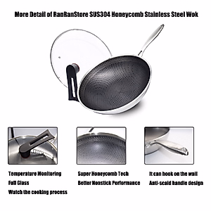 Cyrder Stainless Steel Wok with Lid, Nonstick Skillet/Saucepan, 18/8 Food Grade steel, Hybrid Hex Tech, Induction Cooker Compatible, Easy Clean/Wear-resistance/Dishwasher safe, 12.5inch