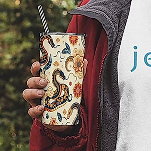 20oz Chinese Style Snake Pattern Tumbler Stainless Steel, Vacuum Insulated Tumbler with Lid And Straw Unique Coffee Mug Travel Mug Gifts for Women Men