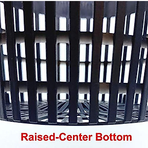 HORTIPOTS 5 Inch Net Pots Raised Center Bottom Mesh Side Wide Rim Round Cup with Free Reflective Top Lids for Hydroponics Systems (Pack of 10, Black)