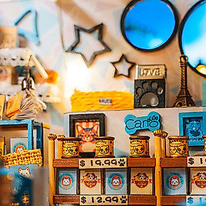 Miniature Joy House Kit Pet Shop - DIY Miniature Dollhouse Kit - Tiny House Building Kit with Furniture for Adults - Creative Miniature Craft Kits ( No Dust Cover)