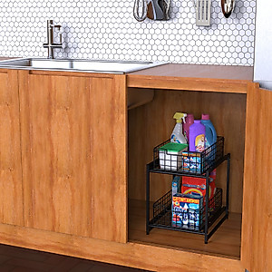 LYFINEINE Under Sink Organizer Pull Out Oraganizer for Kitchen Cabinet, Bathroom, Black