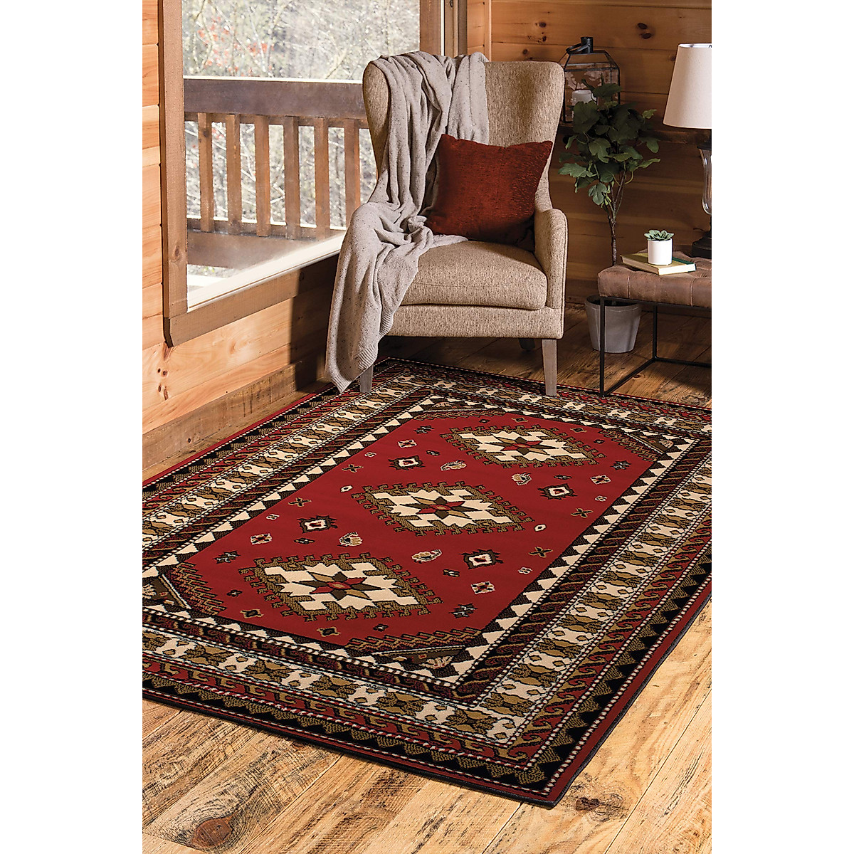 United Weavers Dallas Tres Area Rug - Red, 8x11, Southwestern Indoor Area Rug with Bordered Pattern, Jute Backing