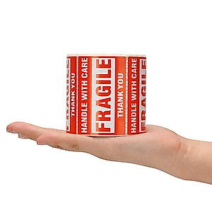 [1 Roll, 500 Labels] 2" x 3" Fragile Stickers Handle with Care Warning Packing / Shipping Labels - Permanent Adhesive