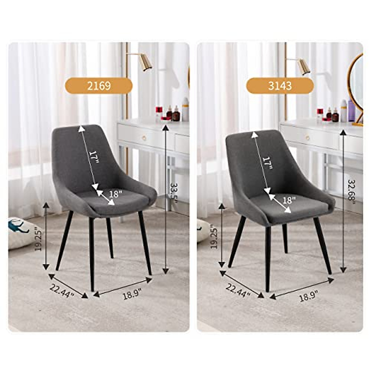 DYCHIL Dining Chairs Dark Grey Living Room Chairs Fabric Upholstered Kitchen Chairs,Loads Up to 270lbs,Quick Assembly,Ergonomics Dining Room Chairs