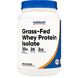 Nutricost Grass-Fed Whey Protein Isolate (Unflavored) 2LBS - Non-GMO, Gluten Free, Pure Protein