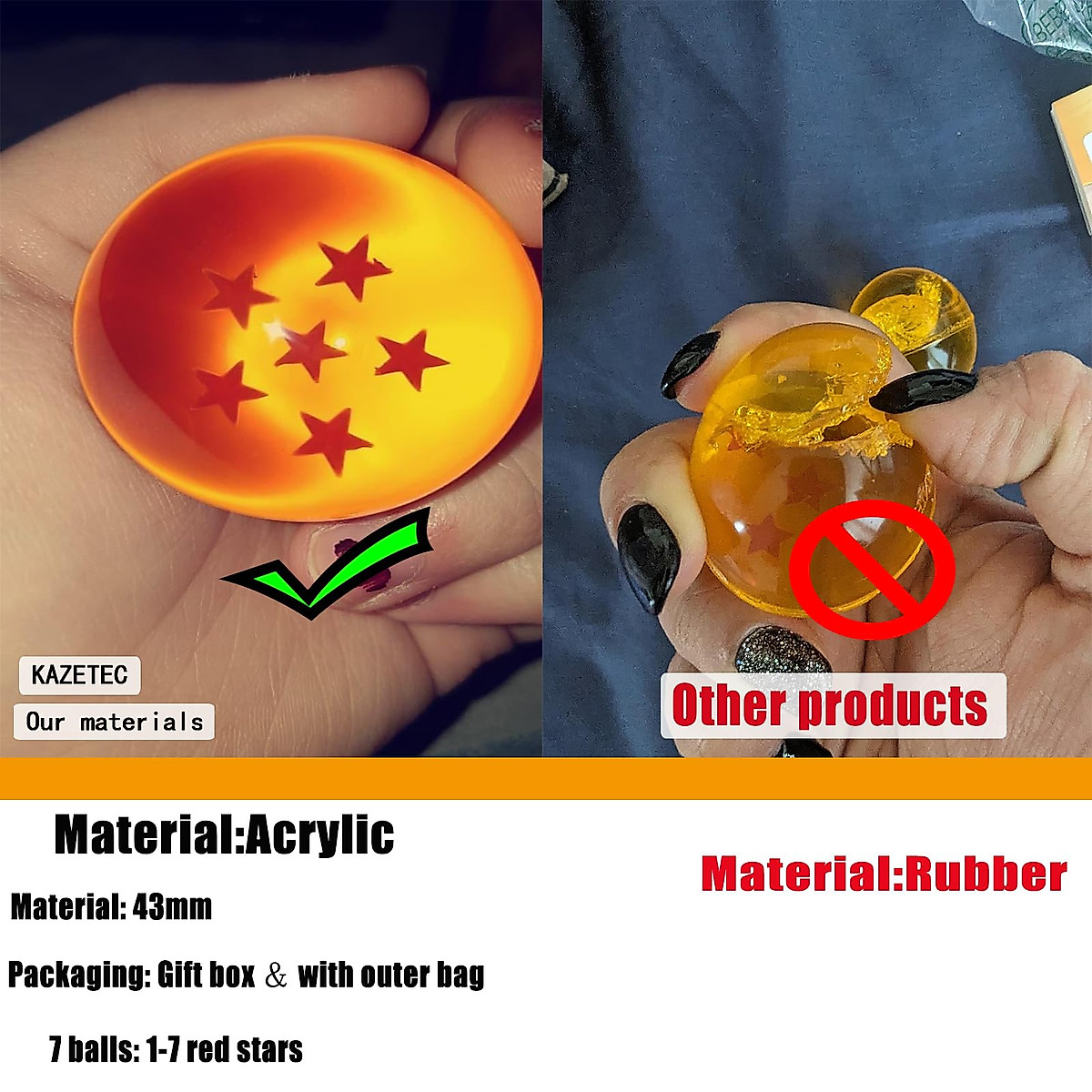 KAZETEC New Collectible Medium Crystal Resin Stars Balls Dragon Ball - Anime Collectibles New Gift Box Set of 7pcs(1.7 in in diameter/43 MM in Diameter)