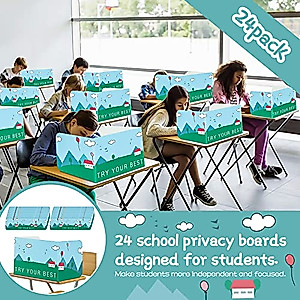 Privacy Shields for Student Desks - 24 Pack，Colored Classroom Privacy Folders for Students, Privacy Boards for Test and Desk Dividers (16"W x 12"H x 13"D)