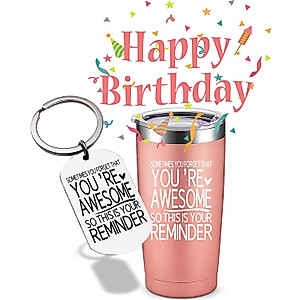 FANCYCOOL Thank You Gifts, Funny Inspirational Birthday Gifts for Women, Best Friends, Daughter, Sister, Mom, Her, Wife, Teacher, Coworker, Insulated Tumbler with Keychain, 20 Ounce Rose Gold