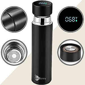 AweBerry Smart Water Bottle, Tea And Coffee Thermos, Stainless Steel, 17oz (500mL) LCD Touch Screen Temperature Display (Black)