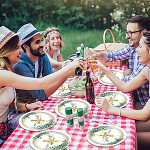 48pcs 7inch God Bless Baptism Plates First Holy Communion Tableware Newborn Baby Shower Mi Bautizo Eucalyptus Leaves Sage Disposable paper Dinnerware for Christening Religious Church Party Decorations