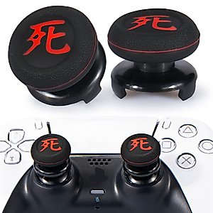 Playrealm FPS Thumbstick Extender & Printing Rubber Silicone Grip Cover 2 Sets for PS5 Dualsenese & PS4 Controller (Death of Kanji)