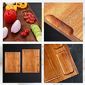 Acacia Wood Cutting Board for Kitchen(16" X 11"), Large Wooden Kitchen Chopping Boards 1.3 Inch Thick with Juice Groove and 3 Compartments as Cheese Board for Meat and Vegetables