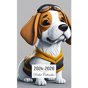 Pocket Calendar 2024-2026: Two-Year Monthly Planner for Purse , 36 Months from January 2024 to December 2026 | Cartoon cute dog sticker