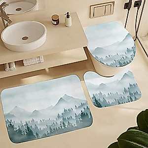 Roargy Bathroom Rugs Sets 3 Piece Bath Mat Forest Machine Wash Absorbent Soft Shower Tub Mat Toilet Non-Slip Home Decor Gifts for Boyfriend,20''×32''