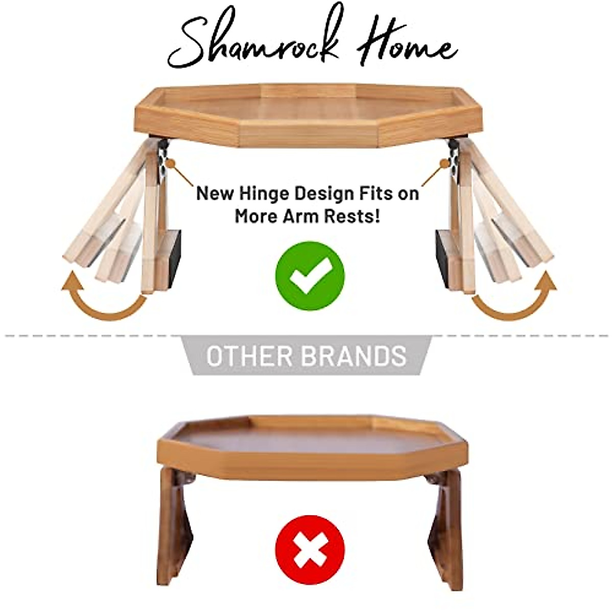 Clip On Tray Sofa Table for Wide Couches. Couch Arm Tray Table, Portable Table, TV Table and Side Tables for Small Spaces. Stable Sofa Arm Table for Eating and Drink Table (Natural)