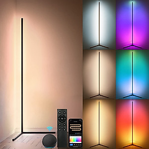 RGBWW Smart LED Floor Lamp for Living Room, Compatible with Alexa, Google Home, 69" Tall Modern Standing Lamp for Bedroom with Remote & WiFi APP Control, 2700k-6500k Corner Lamp with Linen Lampshade
