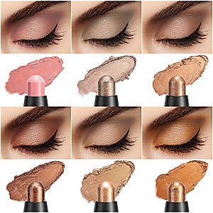 Mabox Eyeshadow Stick 3Pcs - Neutral and Brown Metallic Eye Shadow Stick Makeup - Creamy & Waterproof Eyeshadow Brightener Pencil for Smoky, Luminous and Metallic Eye Makeup