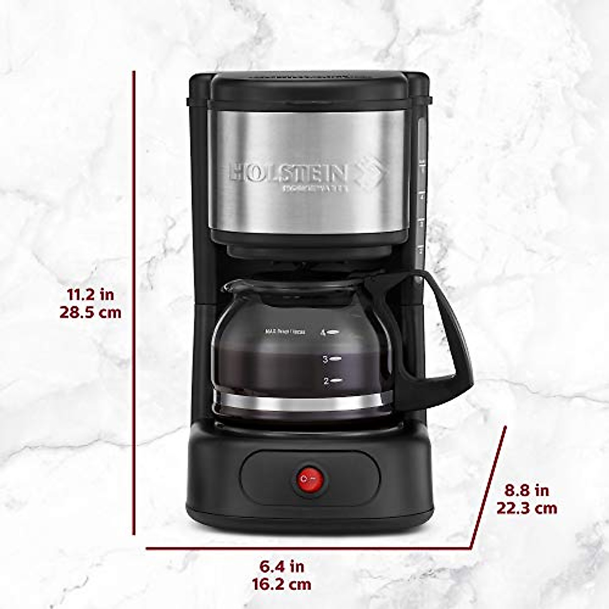 Holstein Housewares 5 Cup Coffee Maker, Black with Stainless Steel - User Friendly One-Touch Operation