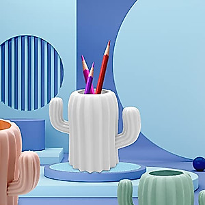 LeonBach 3 Pack Cactus Cute Pencil Holders, Pen Cup Cactus Storage Containers Cactus Office Decor Desk Accessories, Pink & White & Green