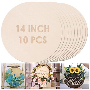 10PCS 14Inch Cutouts Blank Round Wood Slice Wood Circles for Crafts, Unfinished Wooden Slices Blank Round Wooden Circles, Wood Circles for Painting, DIY Door Hanger, Home, Party, Decor 0.1 Inch Thick
