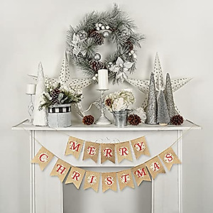 Merry Christmas Snowflake Burlap Banner - Ready to Hang Holiday Decor - Festive Christmas Seasonal Winter Decoration - Xmas Party Photo Prop Decorations - Rustic Bunting Garland by Jolly Jon