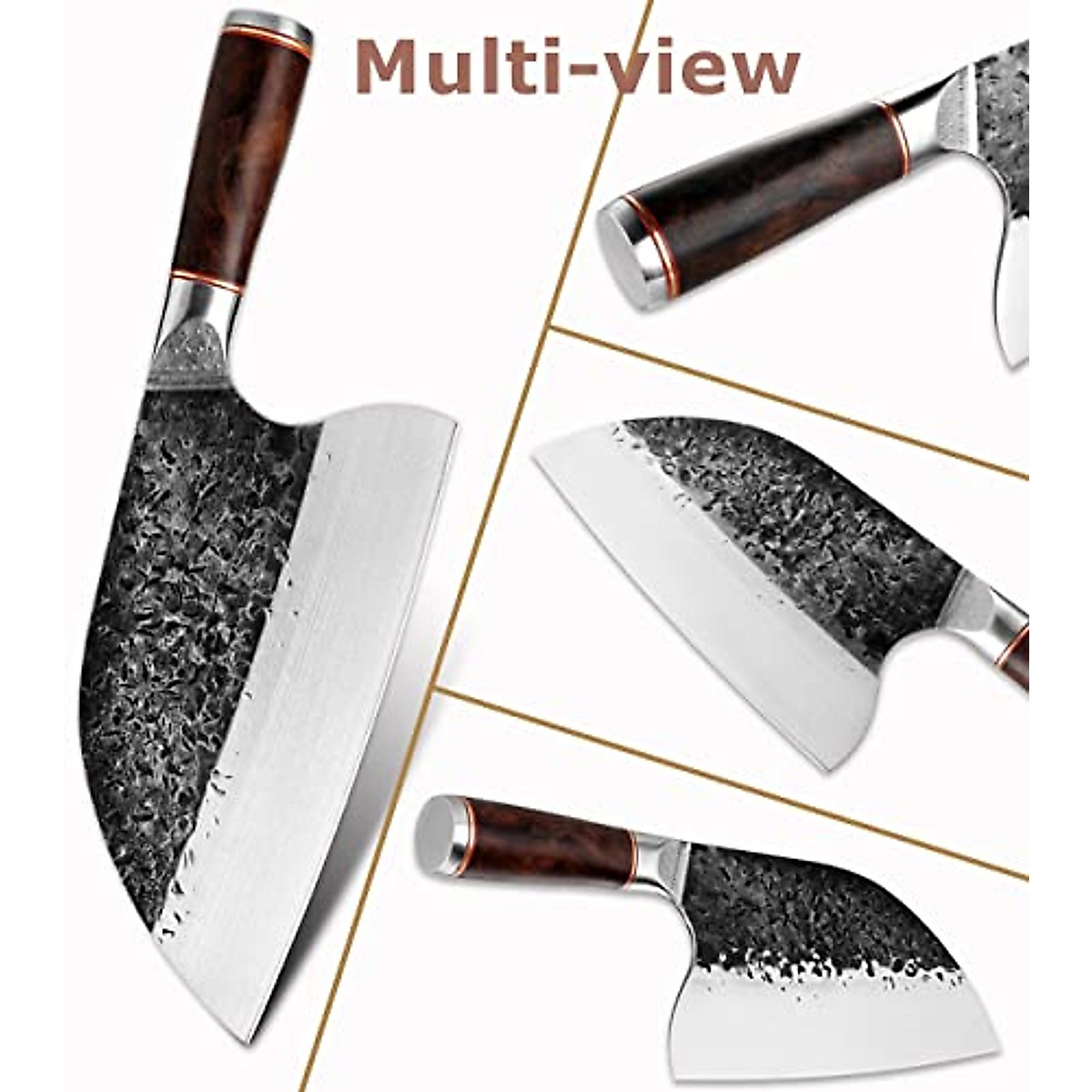 Smith Chu Handmade Forged Serbian Meat Cleaver Knife with Sheath Chef's knvies Full Tang Butcher Knife Outdoor Meat Vegetable Cleaver for Family, BBQ or Camping