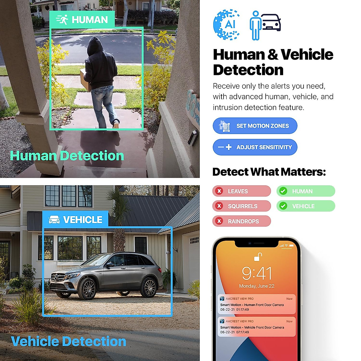 Amcrest UltraHD 4K (8MP) IP POE AI Camera, 4K @30fps, 98ft Night Color Vision F1.0, Security Outdoor Turret Camera, Vehicle & Human Detection, Active Deterrents, Built in Microphone, IP8M-DT3949EW-3AI