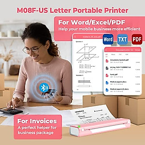 Portable Printers Wireless for Travel - Bluetooth Thermal Mobile Printer Portable - M08F Portable Wireless Printer Support 8.5" X 11" US Letter, Small Portable Printer for Laptop & Phone, Office,Pink