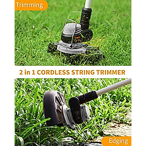 WORKSITE 20V Cordless String Trimmer/Edger, 20V 10 Inch Grass Trimmer with Auto Feed, 2 Trimmer Spool Line, 2.0Ah Battery and Charger Included, for Garden and Yard