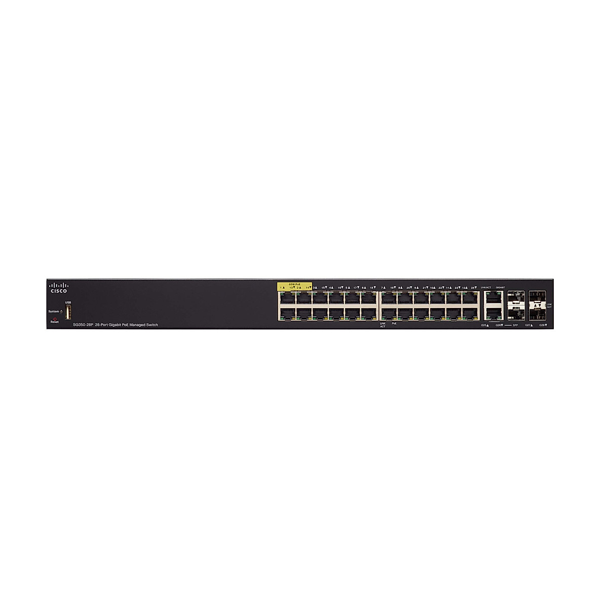 Cisco SG350-28P Managed Switch | 28 Gigabit Ethernet Ports | 24 Gigabit Ethernet RJ45 Ports | 2 SFP Slots | 2 Gigabit Ethernet Combo | 195W PoE | Limited Lifetime Protection (SG350-28P-K9-NA)