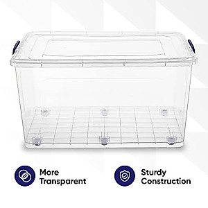 Superio 85 Qt Storage Container with Wheels, Stackable Large Storage Containers with Lid, Durable Latches, Opaque Clear (65)